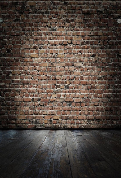 Vintage Brown Brick Wall Lights Wood Floor Photography Backdrop SH687 ...