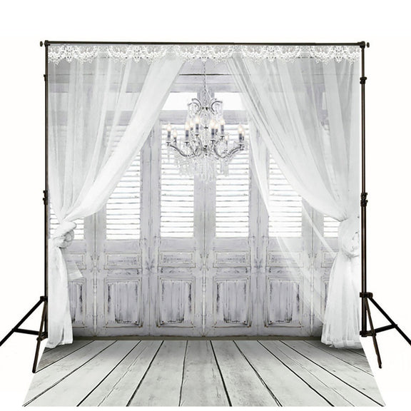 White Retro Wood Door Window Curtain Backdrop for Photo Shoot CM-6259 ...