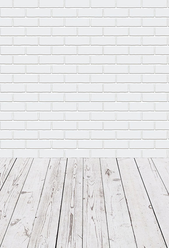 White Brick Wall Wood Floor Photo Booth Backdrop LV-013 – Dbackdrop