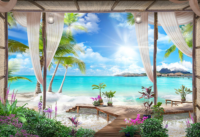 Beach Blue Ocean Seaside Scenery Photography Backdrop LV-868 – Dbackdrop