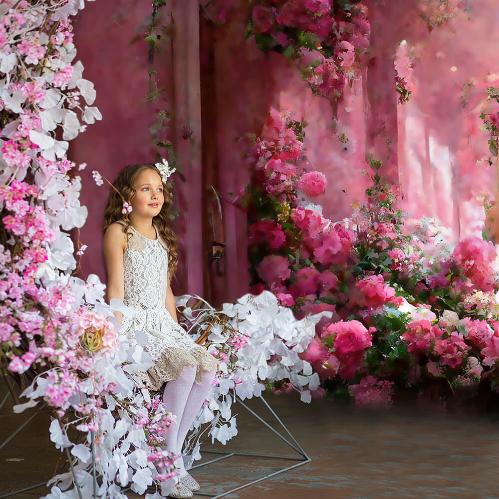 Pink Flower Corridor Painting Photography Backdrop M-26 – Dbackdrop